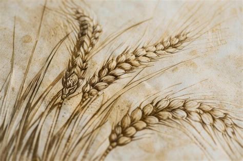 Vintage Wheat Sketch On Textured Paper Premium Ai Generated Image