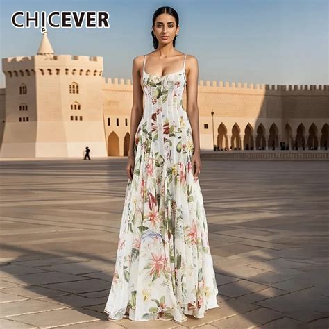 CHICEVER Colorblack Floral Print Dresses For Women Camisole Square