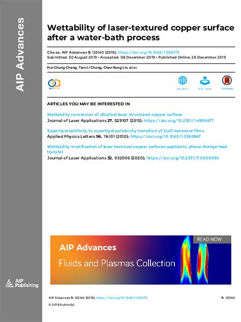 Pdf Wettability Of Laser Textured Copper Surface After A Water Bath Process