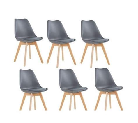 A Pack Of 6 Cushioned Dining Wooden Legs Chairs Grey Makro