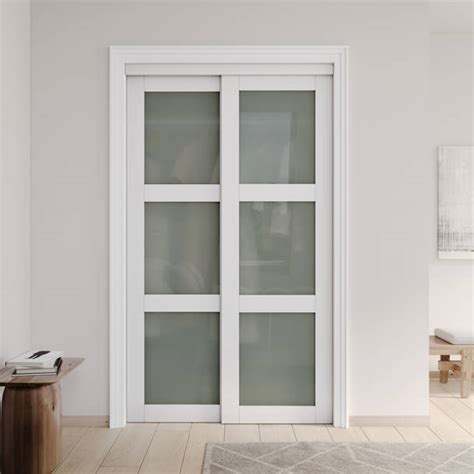 Home Worthy 3 Lite Tempered Frosted Glass White Closet Sliding Door