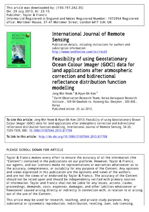 Pdf Feasibility Of Using Geostationary Ocean Color Imager Goci Data For Land Applications