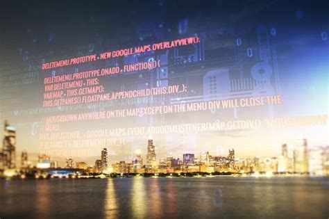 Premium Photo Multi Exposure Of Abstract Creative Coding Sketch On Chicago City Skyline