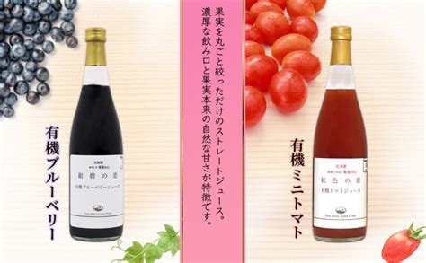 オーガニック 有機 ブルーベリー ミニトマト アイコ ジュース 飲み比べ 710ml 2本 熨斗付き 紺碧の恋 紅色の恵 果汁 100