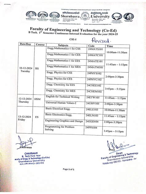 revised cie 1 time table first sem 2024 25 pdf