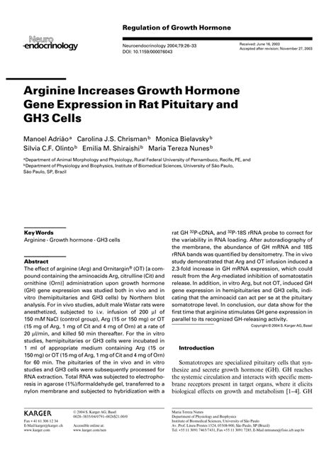 Pdf Arginine Increases Growth Hormone Gene Expression In Rat