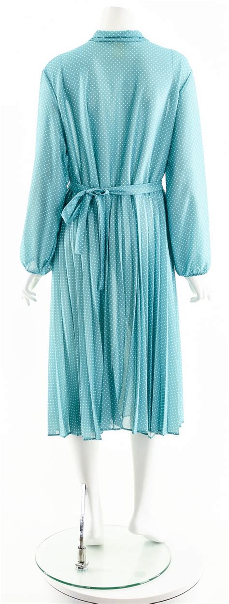 80s Pleated Light Blue Polka Dot Dress Gem