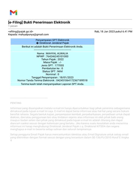 Gmail E Filing Bukti Penerimaan Elektronik Pdf Pdf