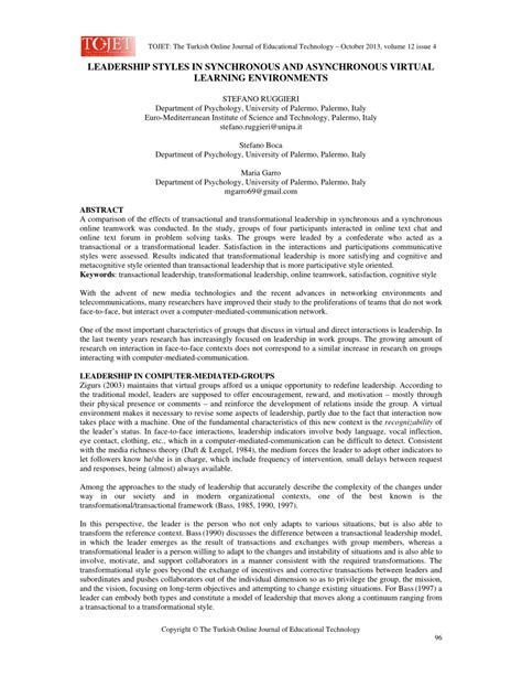 Pdf Leadership Styles In Synchronous And Asynchronous Virtual