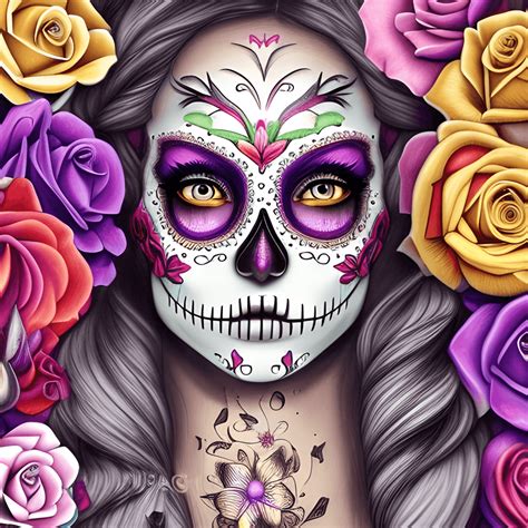 Sugar Skull Woman With Realistic Flowers · Creative Fabrica