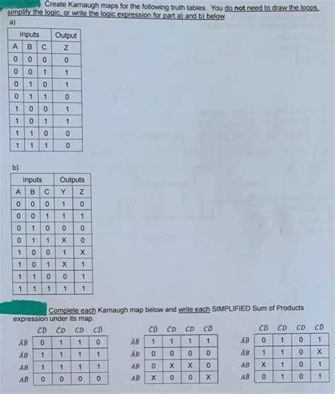 Solved N 1 Create Karnaugh Maps For The Following Truth
