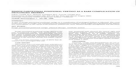 Benign Paroxysmal Positional Vertigo As A Rare · Benign Paroxymal