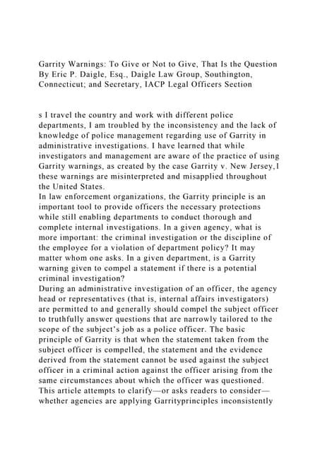 Garrity Warnings To Give Or Not To Give That Is The Question By Docx