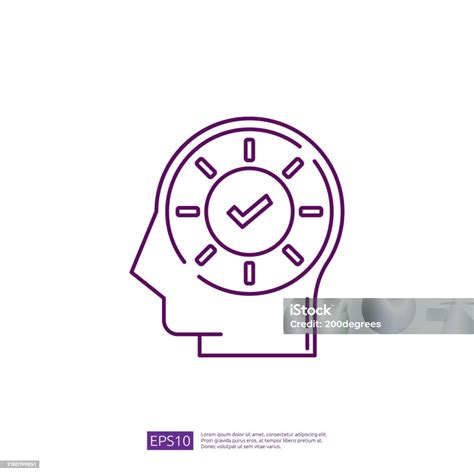 Human Head Icon With Check Mark And Clock In Mind Time Management Productivity And Efficient