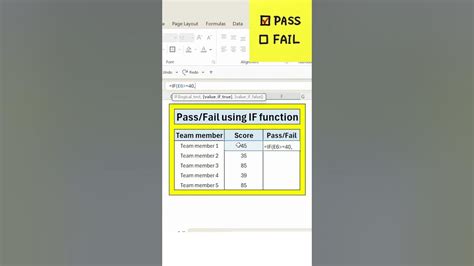 If Function In Excel Pass Or Fail Shorts Exceltech Msexcelformula Exceleducation Youtube