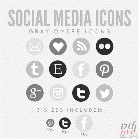 Gray Ombre Social Media Icons For Blog Web INSTANT DOWNLOAD Social Media Icons Social