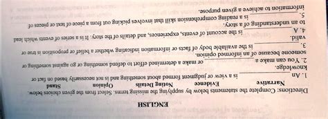 Englishdirections Complete The Statements Below By Supplying The Missing Terms Select From The