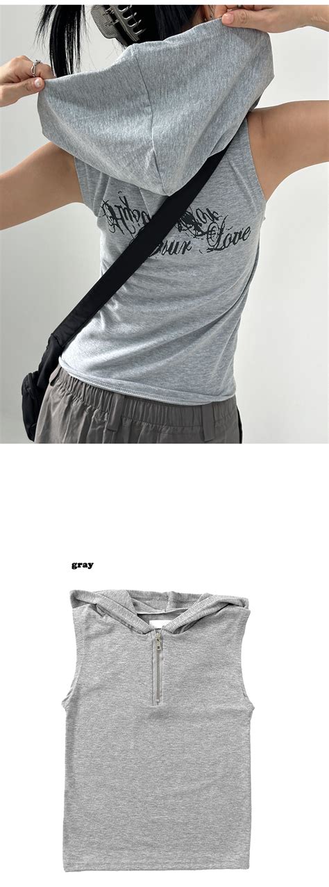 치카노 레터링 반집업 조끼 크롭 나시 민소매 후드티셔츠