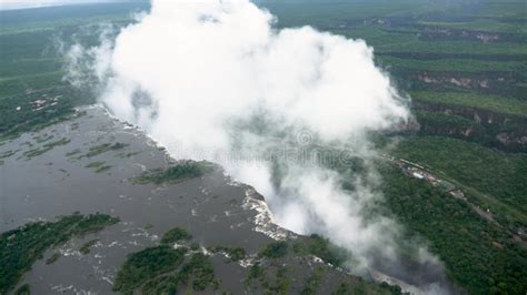 Arial View From The Helicopter Of The Great Victoria Falls Waterfall In