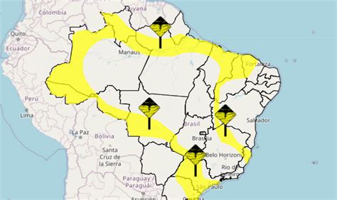 Alerta amarelo para chuva forte raios e ventania em boa parte do país