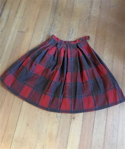 50s 60s Brick Plaid Full Pleated Wool Skirtearth T Gem