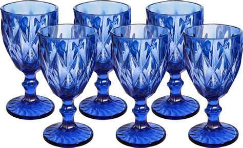 Blue Glasses Goblets Drinkware 12 Ounce Water Glasses
