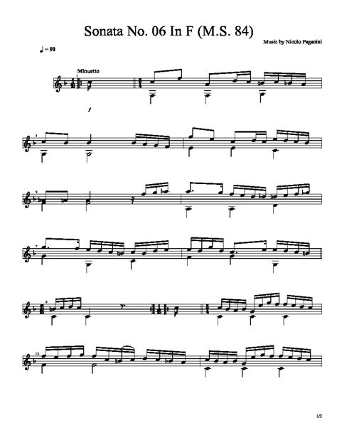 Paganini Nicolo Sonata No In F By Nicolo Paganini Classical Guitar Library Classical