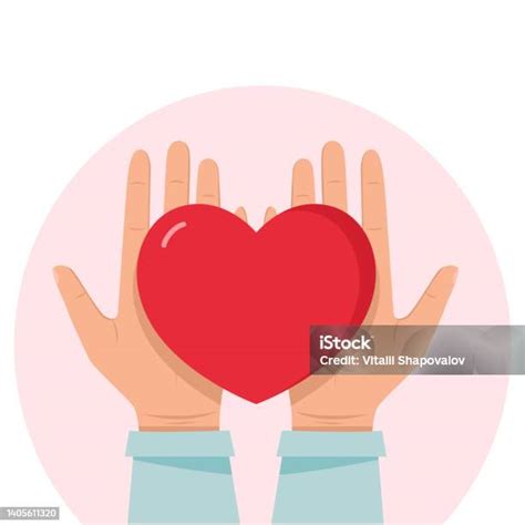 손은 붉은 마음을 잡고 준다 자선 사랑 성실 관계의 개념 평면 스타일의 벡터 일러스트 레이 션 개념에 대한 스톡 벡터 아트 및