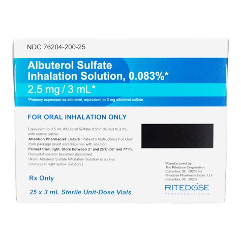Ritedose Pharmaceuticals Albuterol Sulfate Inhalation Solution 76204020030