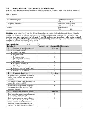 Fillable Online NMU Faculty Research Grant Proposal Evaluation Form Fax