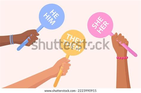 Gender Pronouns Hands Holding Signs Different Stock Vector Royalty