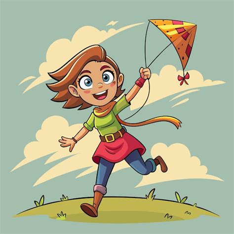 Premium Vector Cartoon Girl Flying Kite Vector Illustration