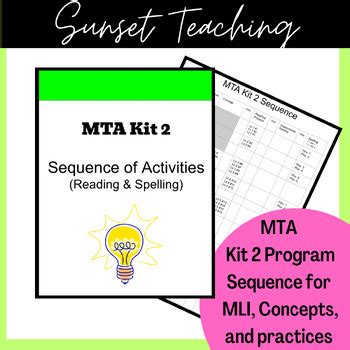 MTA Kit Program Sequence Guide By Sunset Teaching TPT