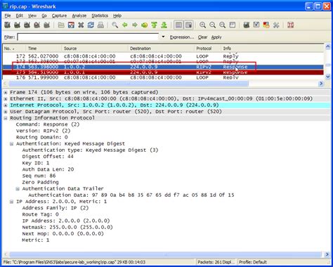 configuration of the ripv2 authentication nil network information