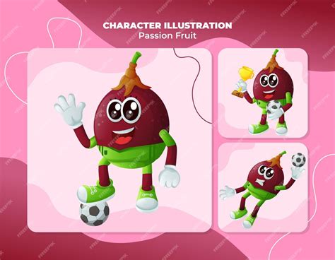 Caracteres Lindos De La Fruta De La Pasión Jugando Al Fútbol Vector