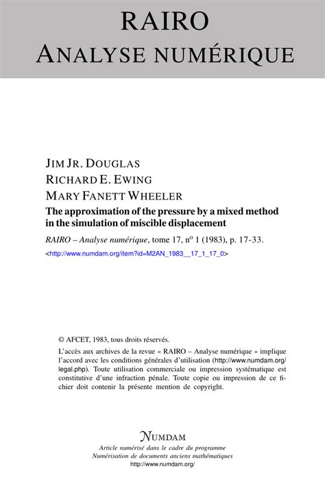 Pdf Approximation Of The Pressure By A Mixed Method In The Simulation Of Miscible Displacement