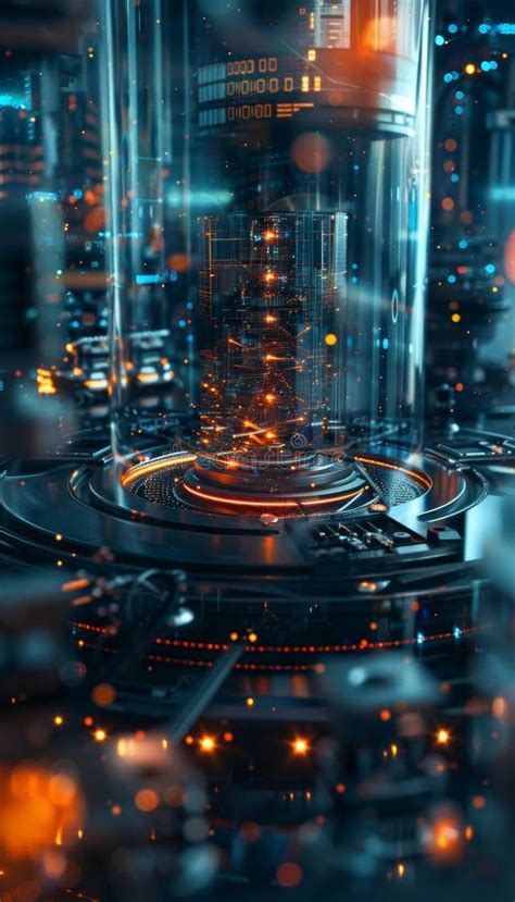 Futuristic Quantum Computer Centered With Dynamic Visualizations Of