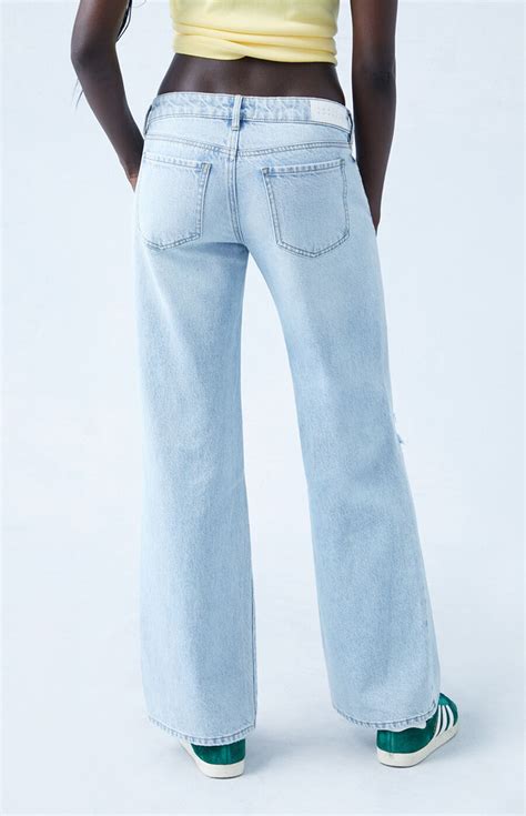 Pacsun Eco Indigo Ripped Low Rise Wide Leg Jeans Pacsun