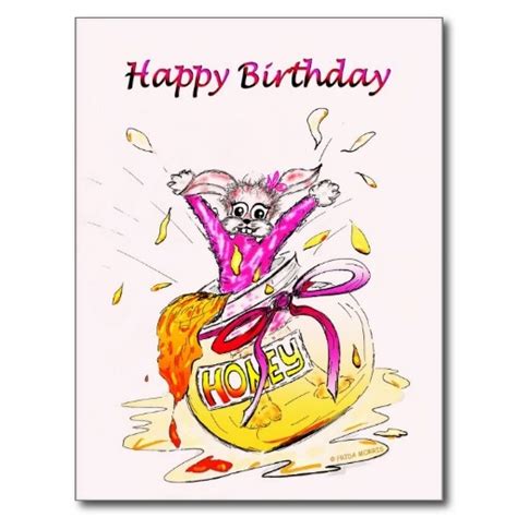 Honey Bunny Happy Birthday Fun Pink Drawing Card Zazzle Happy