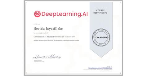 Nevidu Jayatilleke On Linkedin Completion Certificate For Convolutional Neural Networks In