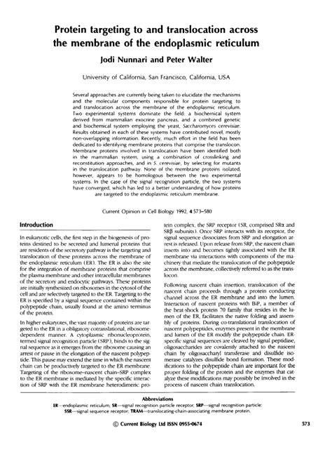 Protein Targeting To And Translocation Across The Membrane Of The