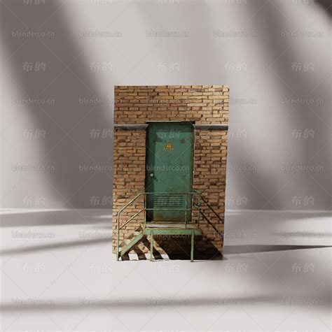Blender砖墙铁门模型143 Blender布的
