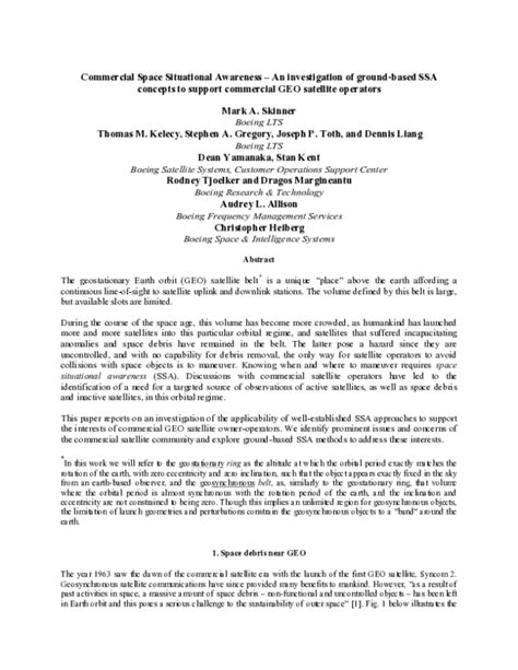 Pdf Commercial Space Situational Awareness An Investigation Of Ground Based Ssa Concepts To