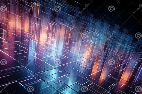 Space Abstraction 3d Rendering Presents Cube And Grid Dimensions Stock