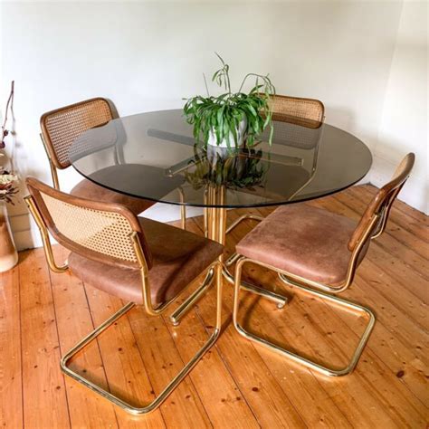Vintage Italian Cantilever Dining Set Cesca Style Cane Rattan Suede