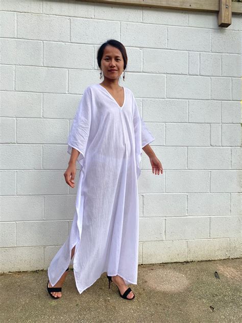 O 3 White Gauze Kaftan Swimsuit Coverup Beachwear Sheer Etsy
