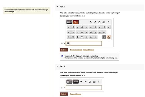Solved Part A Consider A Two Slit Interference Pattern With Monochromatic Light Of Wavelength