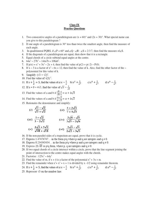 Practise Questions Download Free Pdf Factorization Geometry
