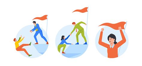 사업 지원 및 손실 고립 된 라운드 아이콘 또는 아바타 캐릭터는 산 정상을 오르고 아래로 떨어집니다 개념에 대한 스톡 벡터 아트