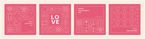 발렌타인 데이 기하학적 배경 선 스타일입니다 현대적인 패턴의 광장 미니멀리스트 포스터 템플릿입니다 플랫 외곽선 스타일의 간단한